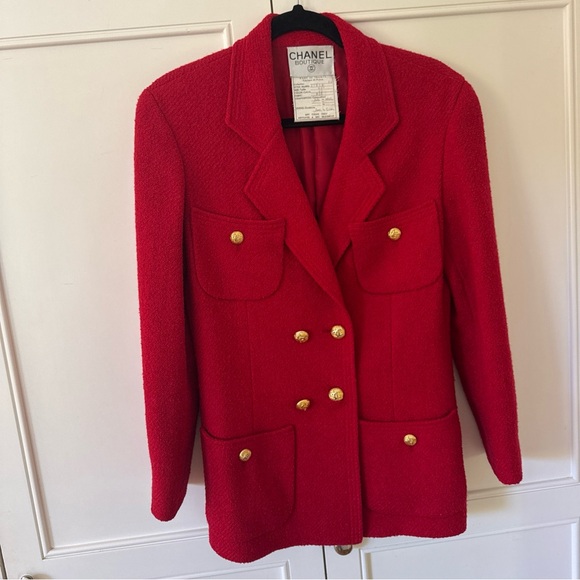 CHANEL | Jackets & Coats | Chanel Red Wool Tweed Jacket Vintage Rare ...